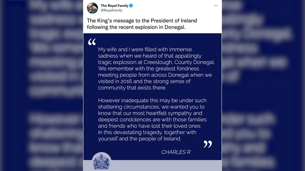 King Charles sends condolences after explosion at Donegal service ... King Charles sends condolences after explosion at Donegal service ...