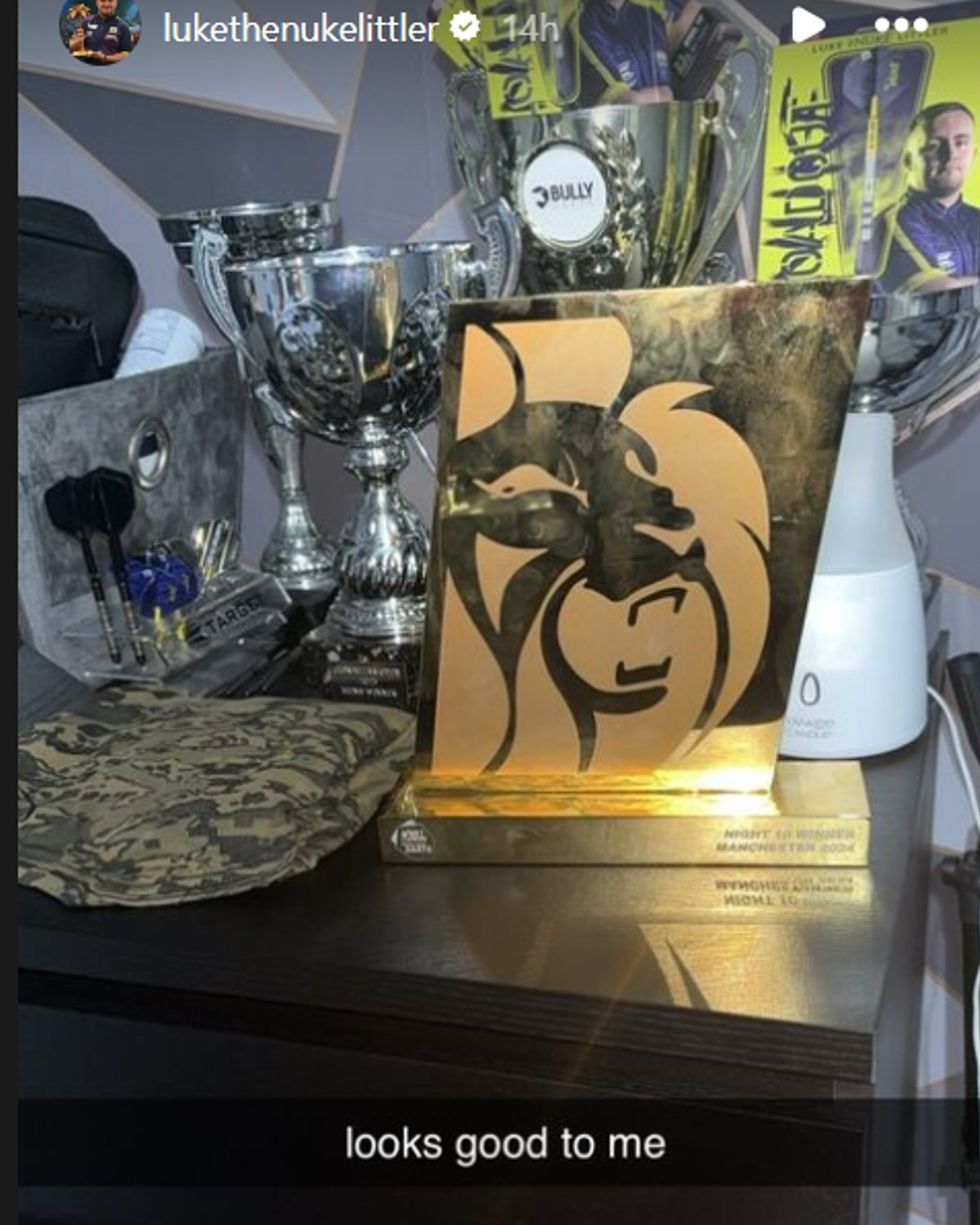 Luke Littler shows off growing trophy cabinet after beating Gerwyn ...