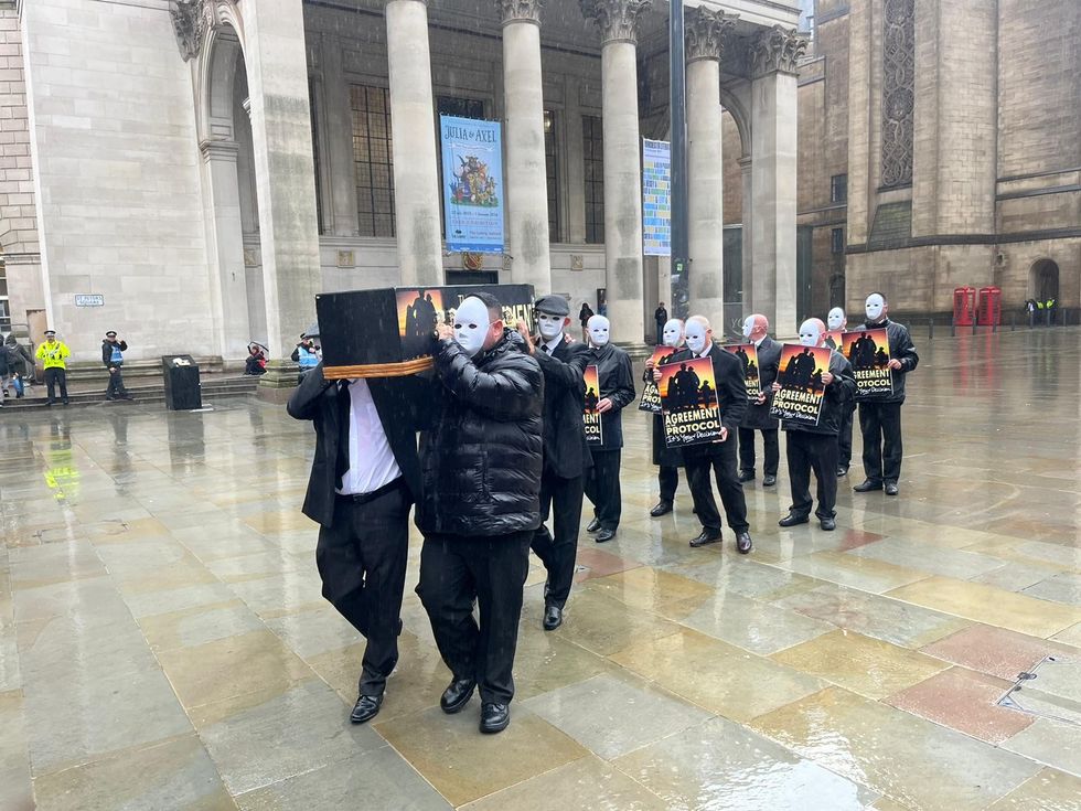 Conservative Party Conference: Protesters ambush Sunak with staged memorial