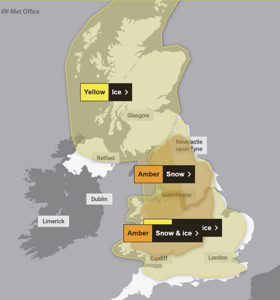 UK weather: Met Office upgrades snow warnings to rare AMBER alert as Britons face 'hazardous ...