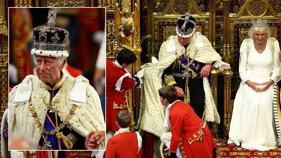 King Charles gets frustrated as page boy adjusts his robe just days ...